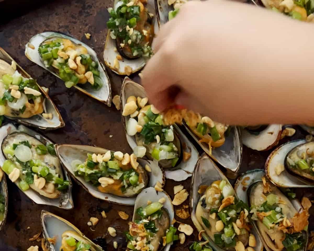 Vietnamese Grilled Scallion Oil Mussels (Chem Chép Nướng Mỡ Hành) – Bun ...